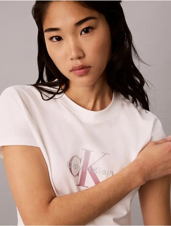 Calvin Klein Slim Gradient Monologo Tee - Bright White