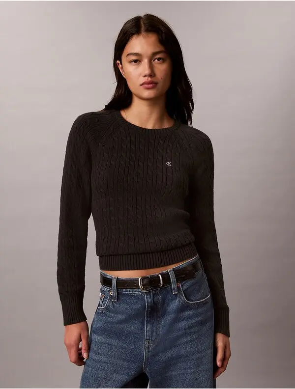 Calvin Klein Cable Knit Crewneck Sweater - Black