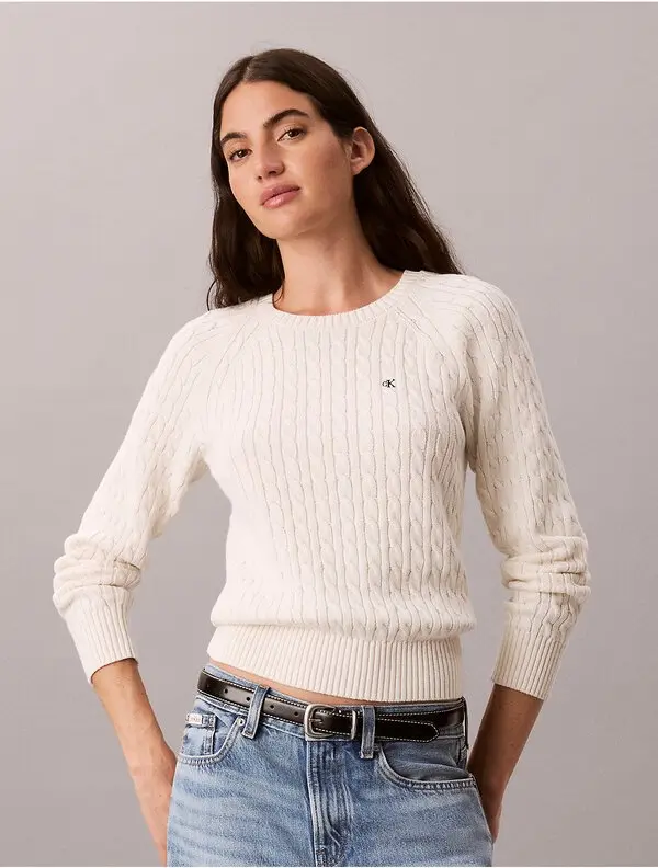 Calvin Klein Cable Knit Crewneck Sweater - Tofu