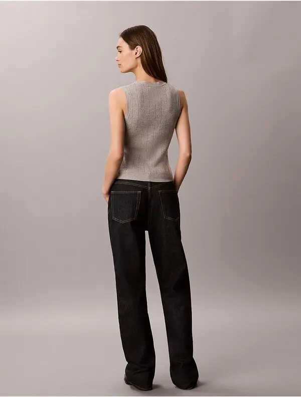 Calvin Klein Ribbed Knit Button-up Tank Top - Grey Heather