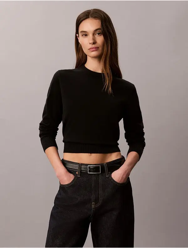 Calvin Klein Smooth Cotton Crewneck Sweater - Black