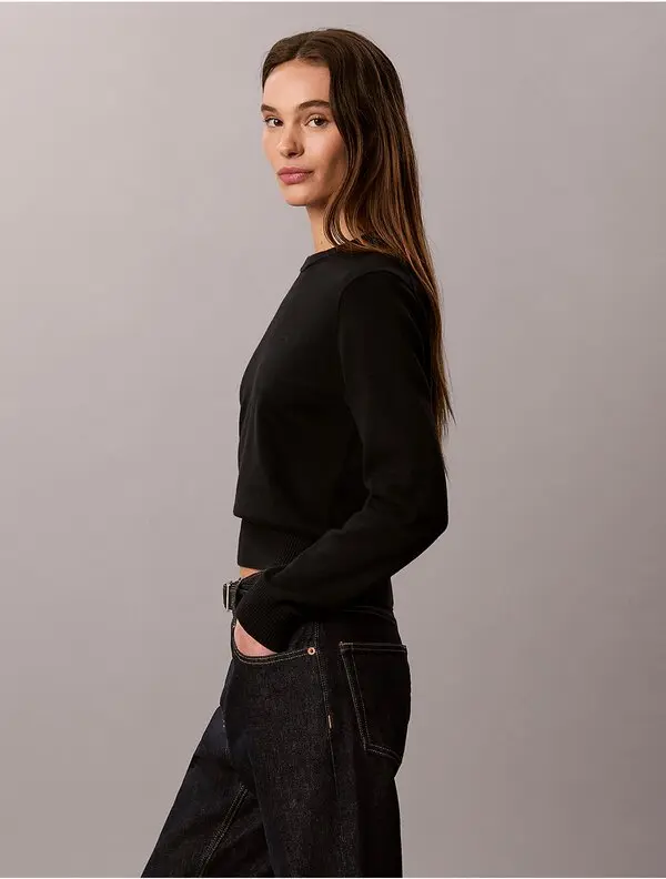 Calvin Klein Smooth Cotton Crewneck Sweater - Black