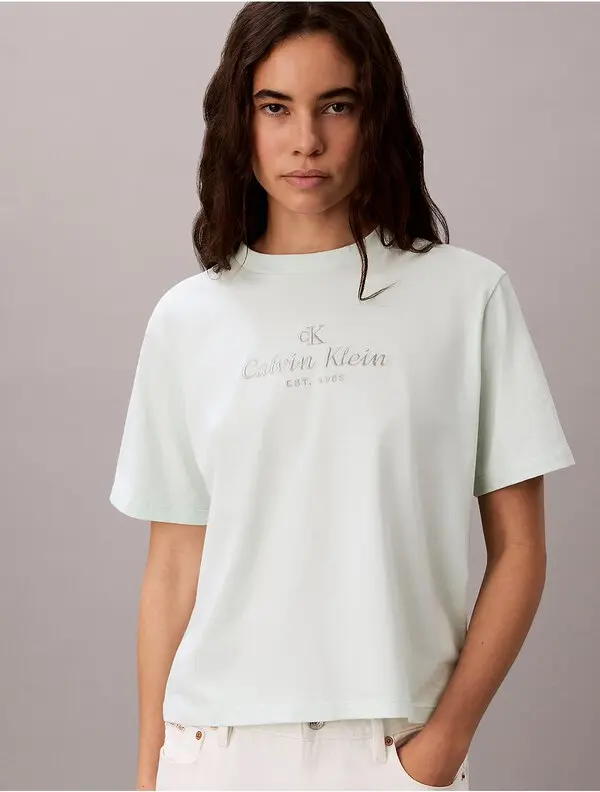 Calvin Klein Crest Logo Boxy T-shirt - Clearly Aqua