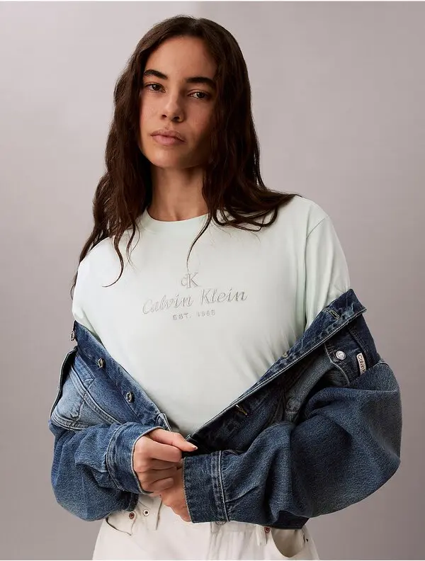 Calvin Klein Crest Logo Boxy T-shirt - Clearly Aqua