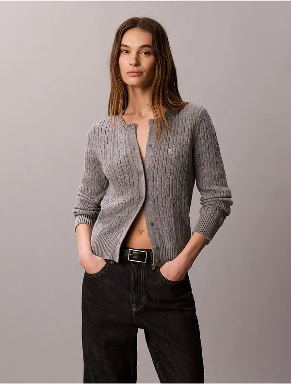 Calvin Klein Cable Knit Cardigan Sweater - Grey Heather