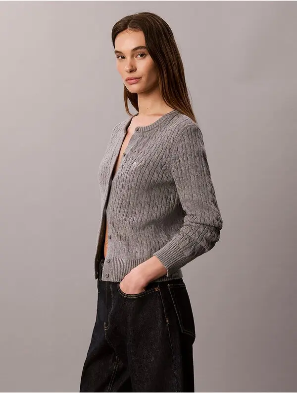 Calvin Klein Cable Knit Cardigan Sweater - Grey Heather