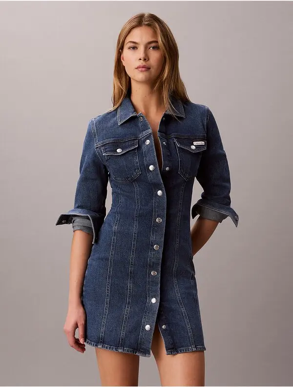 Calvin Klein Denim Long Sleeve Mini Dress