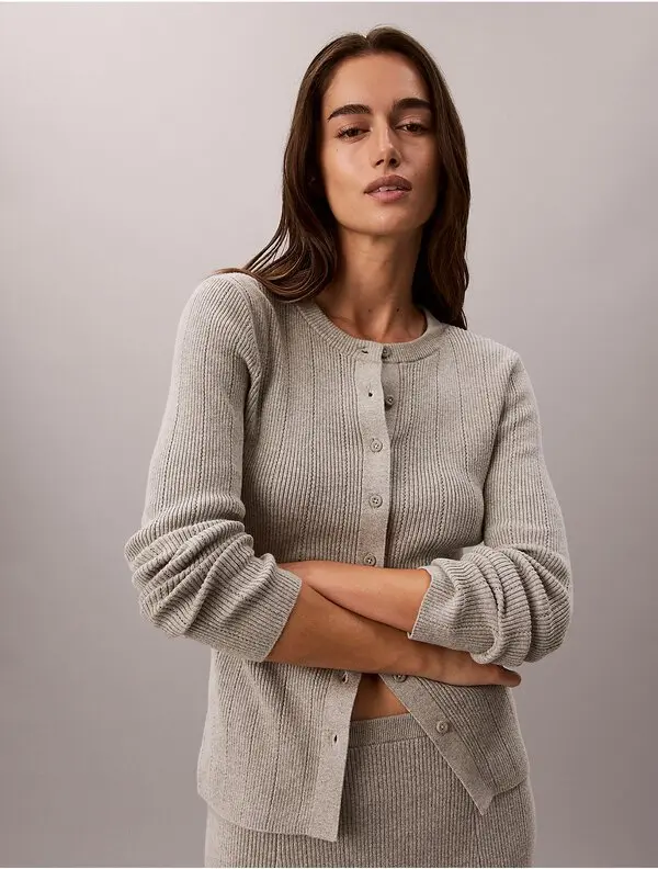 Calvin Klein Smooth Cotton Rib Cardigan Sweater - Grey Heather