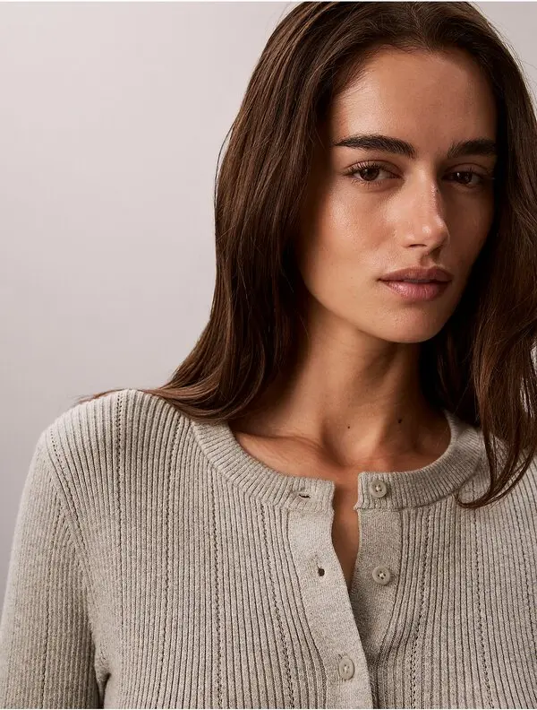 Calvin Klein Smooth Cotton Rib Cardigan Sweater - Grey Heather