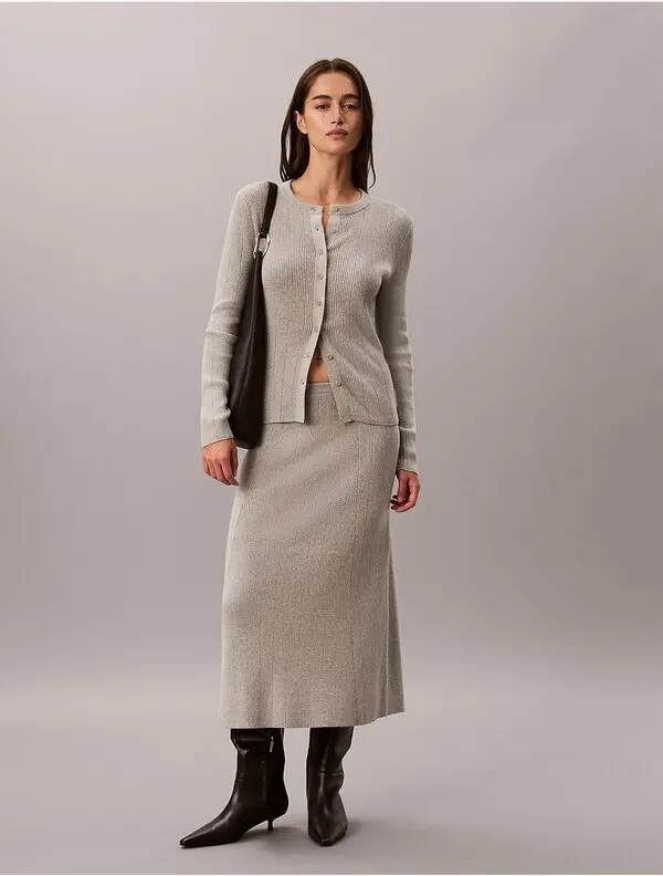 Calvin Klein Smooth Cotton Rib Cardigan Sweater - Grey Heather