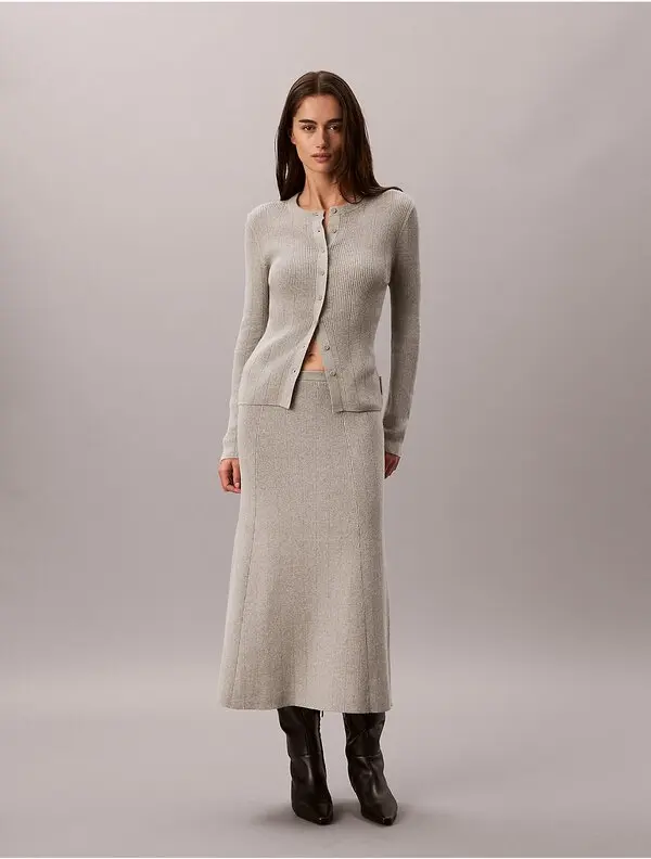 Calvin Klein Smooth Cotton Rib Cardigan Sweater - Grey Heather