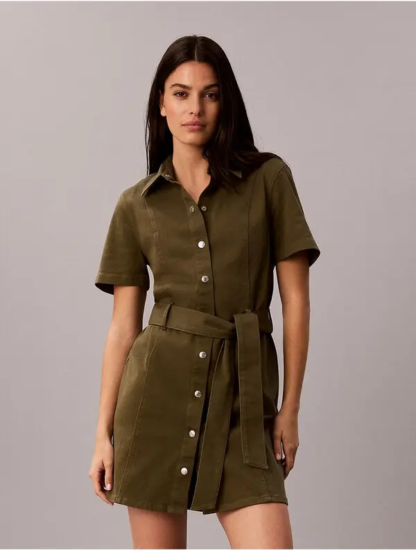 Calvin Klein Stretch Twill Belted Dress