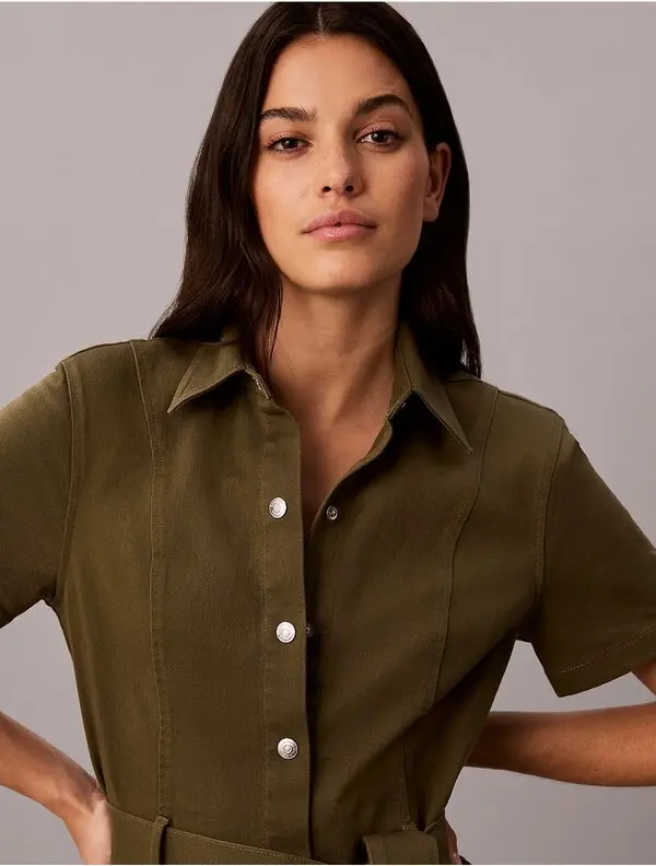Calvin Klein Stretch Twill Belted Dress