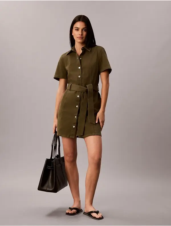 Calvin Klein Stretch Twill Belted Dress