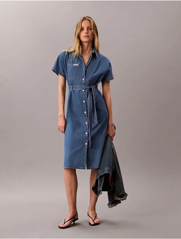 Calvin Klein Denim Belted Shirt Dress