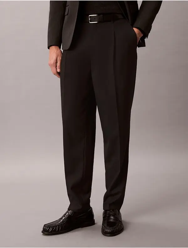 Calvin Klein Tapered Pleated Wool Blend Pants