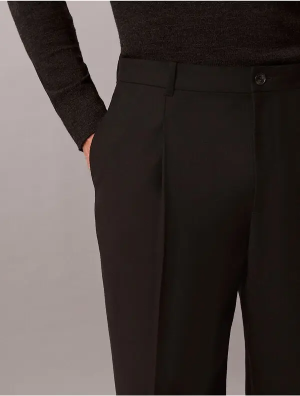 Calvin Klein Tapered Pleated Wool Blend Pants