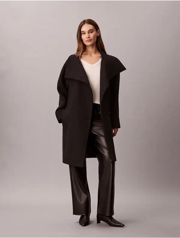 Calvin Klein Wool Blend Belted Coat - Black