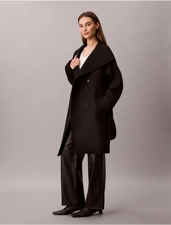 Calvin Klein Wool Blend Belted Coat - Black