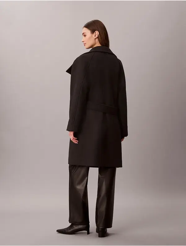 Calvin Klein Wool Blend Belted Coat - Black