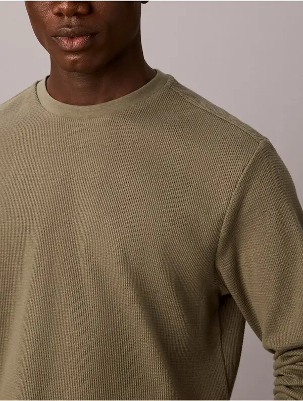Calvin Klein Woven Monologo Waffle Crewneck Tee - Dusty Olive