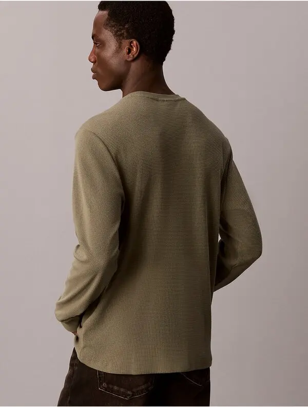 Calvin Klein Woven Monologo Waffle Crewneck Tee - Dusty Olive