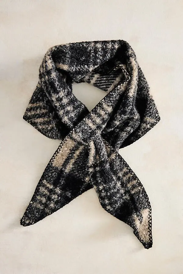TERRAIN Plaid Sherpa Triangle Scarf - Black