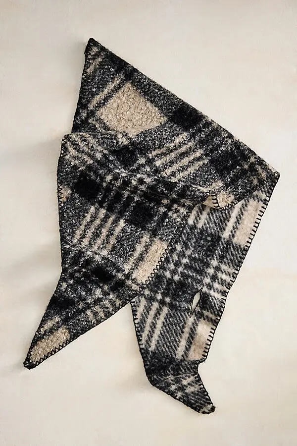 TERRAIN Plaid Sherpa Triangle Scarf - Black