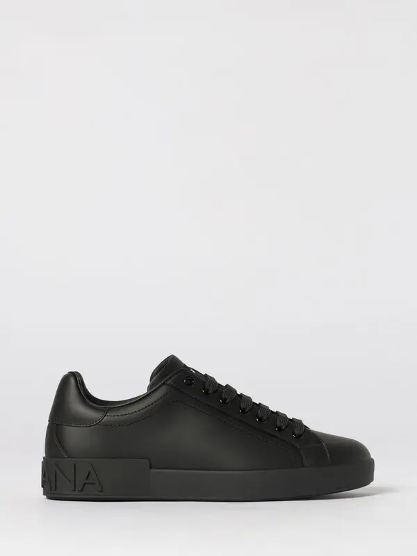 Dolce & Gabbana Leather Sneakers With Logo - Black