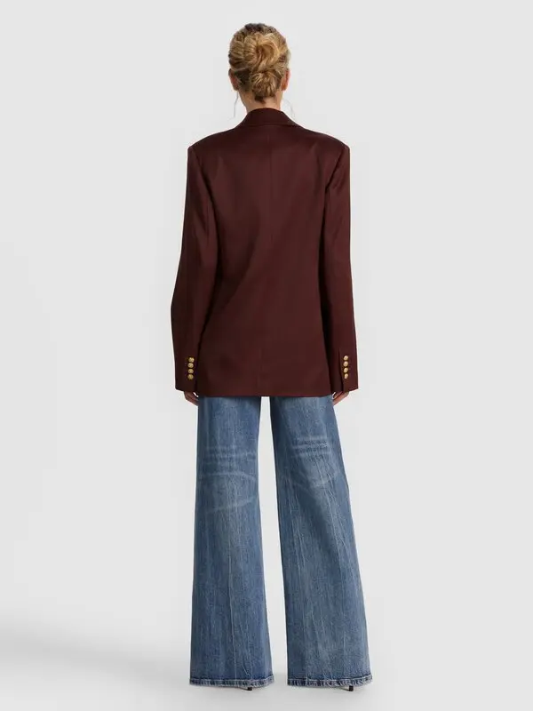 Alice + Olivia Ronan Oversized Wool Sateen Blazer - Dark Chocolate