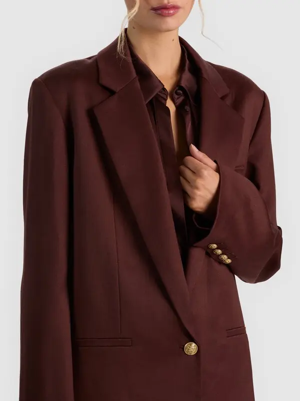 Alice + Olivia Ronan Oversized Wool Sateen Blazer - Dark Chocolate