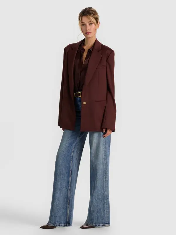 Alice + Olivia Ronan Oversized Wool Sateen Blazer - Dark Chocolate
