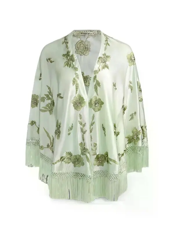 Alice + Olivia Floral-embroidered Fringed Cape