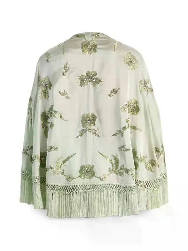 Alice + Olivia Floral-embroidered Fringed Cape