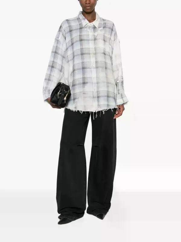 R13 Shredded-seam Bleached-plaid Shirt