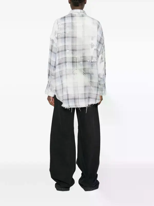 R13 Shredded-seam Bleached-plaid Shirt