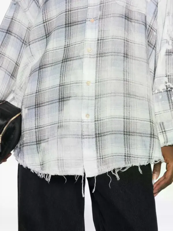 R13 Shredded-seam Bleached-plaid Shirt