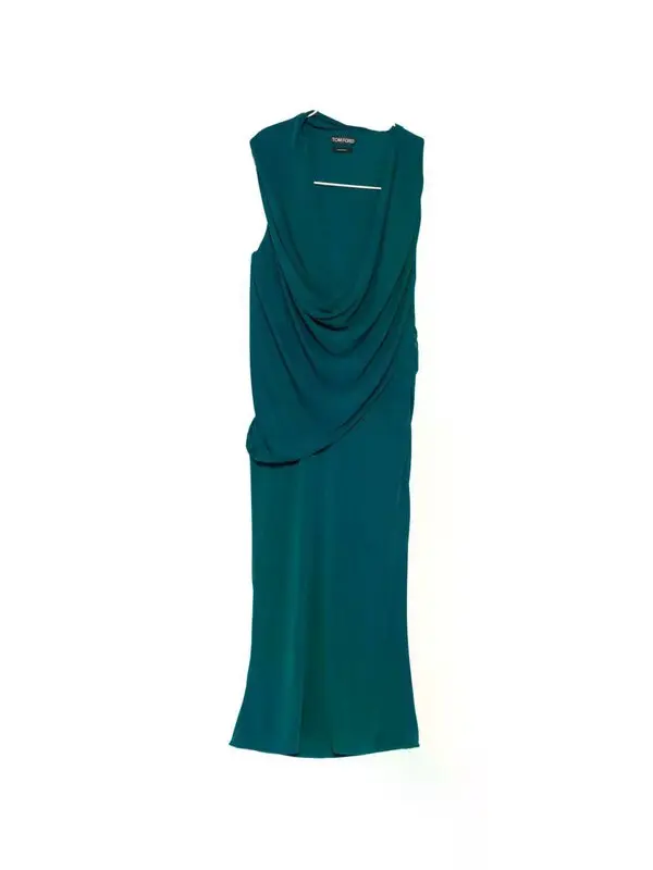 TOM FORD Sleeveless Draped Neckline Midi Dress - Blue