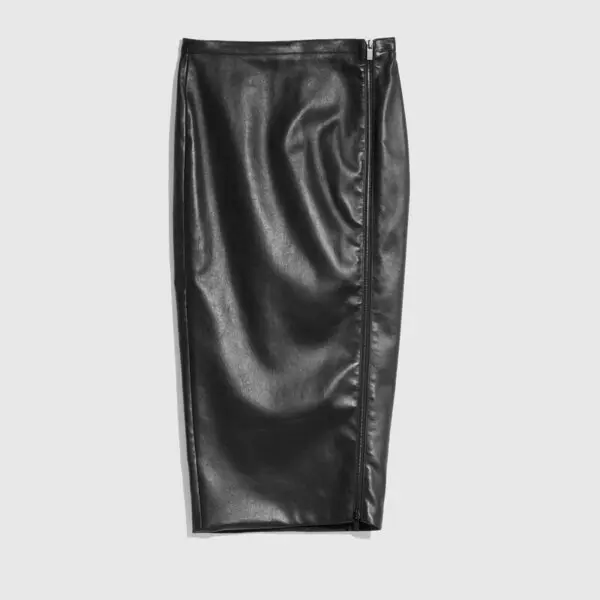 Gucci Light Stretch Leather Pencil Skirt With Double Zip Side Split