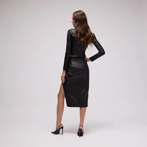 Gucci Light Stretch Leather Pencil Skirt With Double Zip Side Split