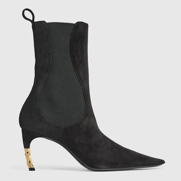 Gucci Castello Suede Bootie With Bamboo Heel