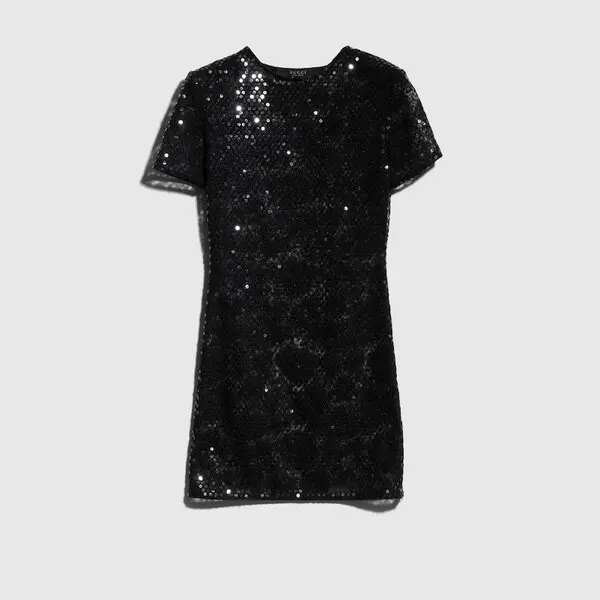 Gucci Embroidered Tulle Mini Dress With Sequins