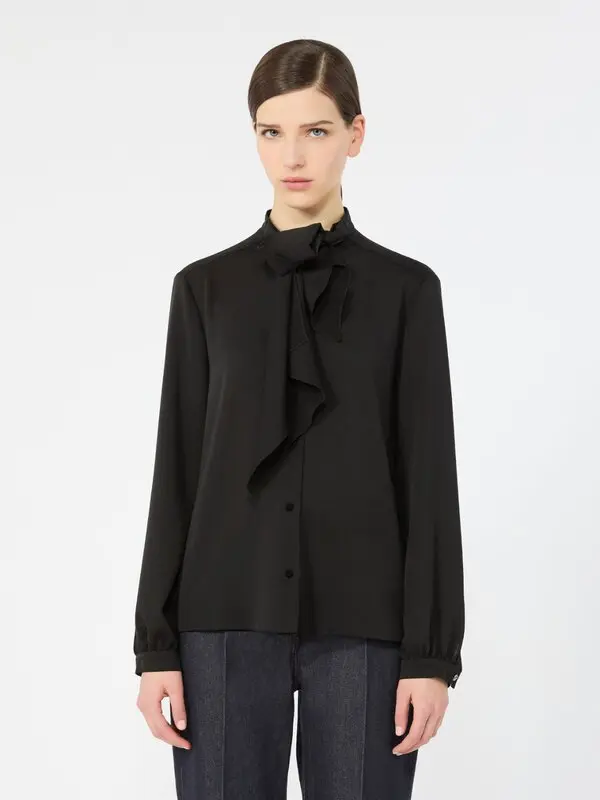Max Mara Ruffled Silk Charmeuse Shirt - Black