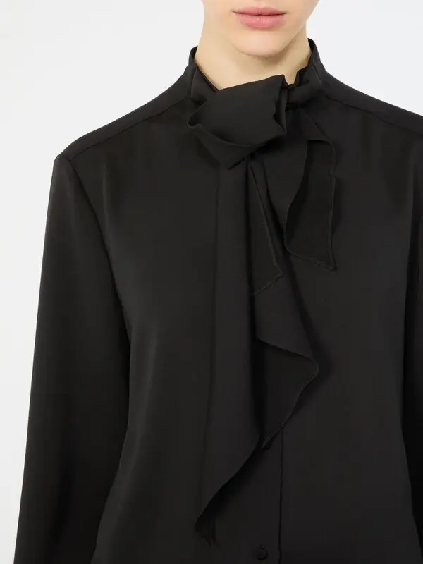 Max Mara Ruffled Silk Charmeuse Shirt - Black
