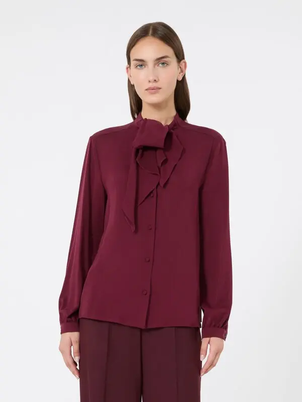 Max Mara Ruffled Silk Charmeuse Shirt - Wine-coloured