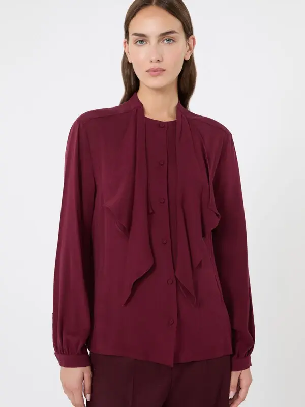 Max Mara Ruffled Silk Charmeuse Shirt - Wine-coloured