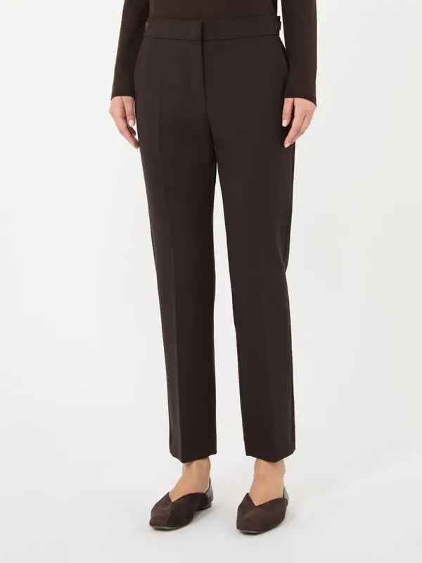 Max Mara Slim Double Woolen Cloth Trousers With Leather Straps And Maxmarabesque Plate - Dark Brown
