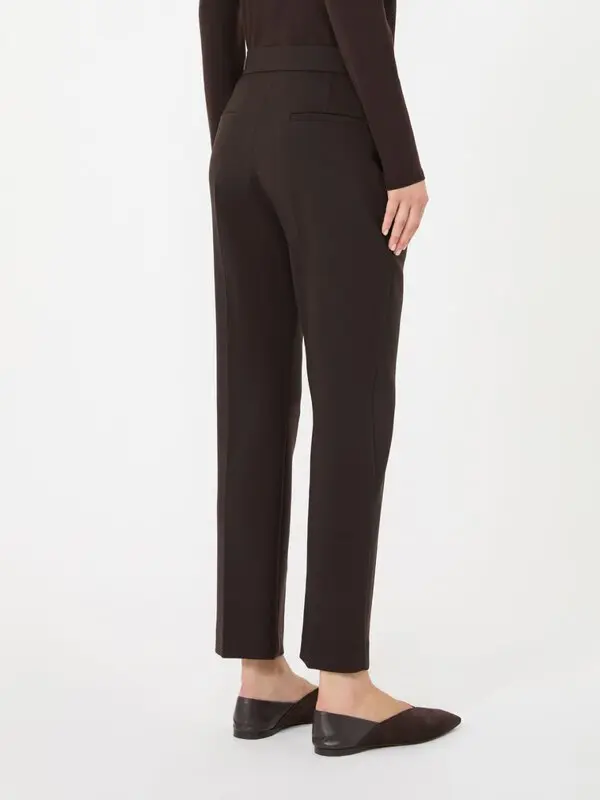 Max Mara Slim Double Woolen Cloth Trousers With Leather Straps And Maxmarabesque Plate - Dark Brown