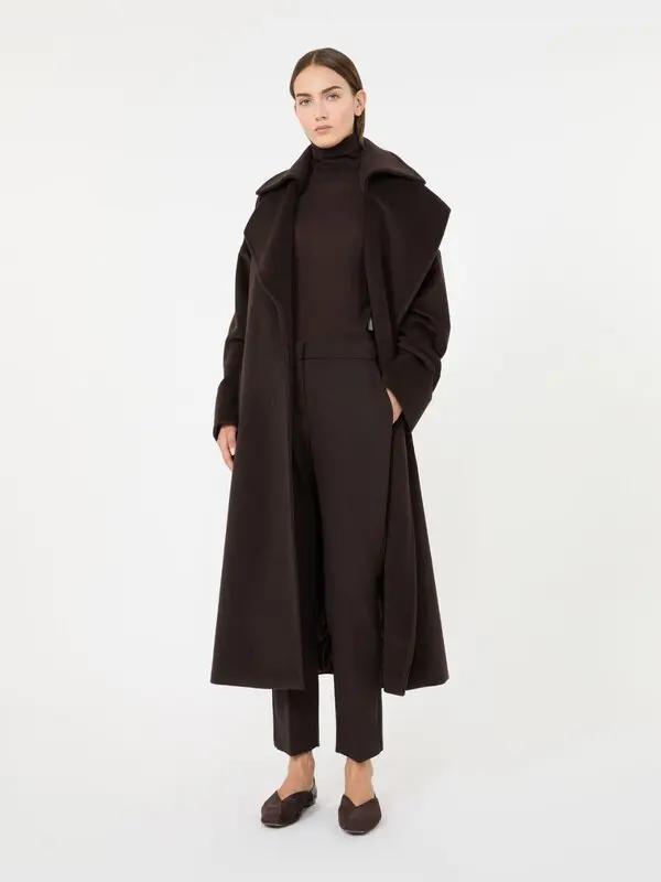 Max Mara Slim Double Woolen Cloth Trousers With Leather Straps And Maxmarabesque Plate - Dark Brown