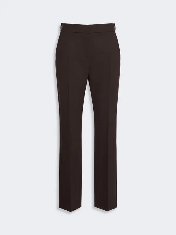 Max Mara Slim Double Woolen Cloth Trousers With Leather Straps And Maxmarabesque Plate - Dark Brown